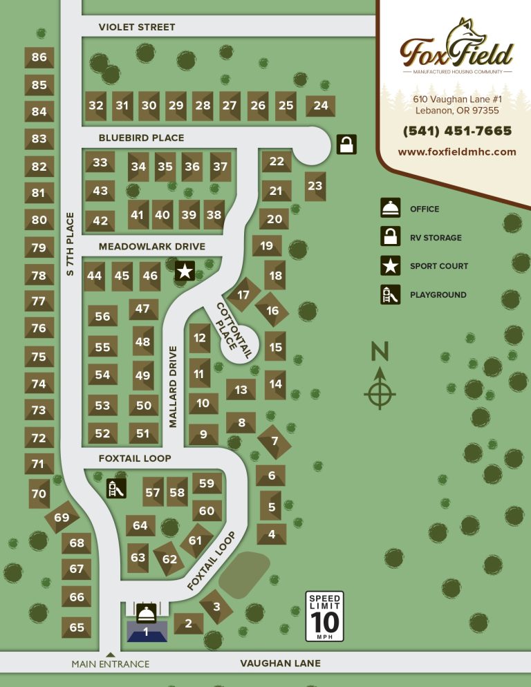 Community Map of Foxfield MHC in Lebanon, OR